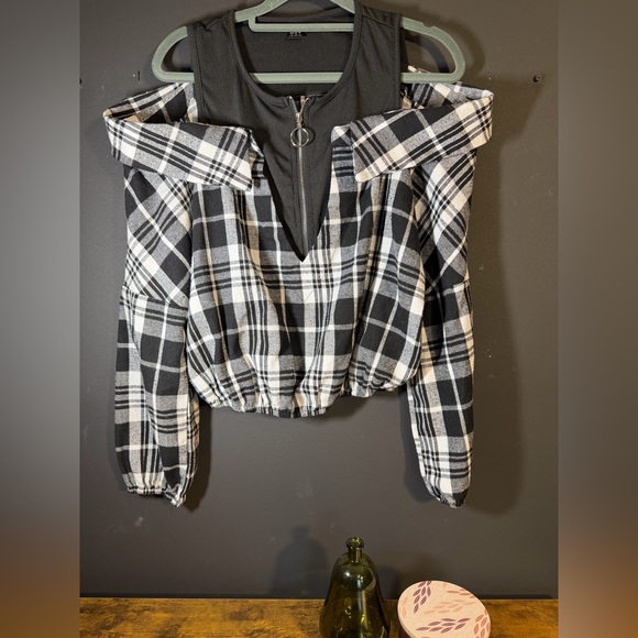 SHEIN | Tops | Flannel Off Shoulder Womens Top Size Medium | Poshmark